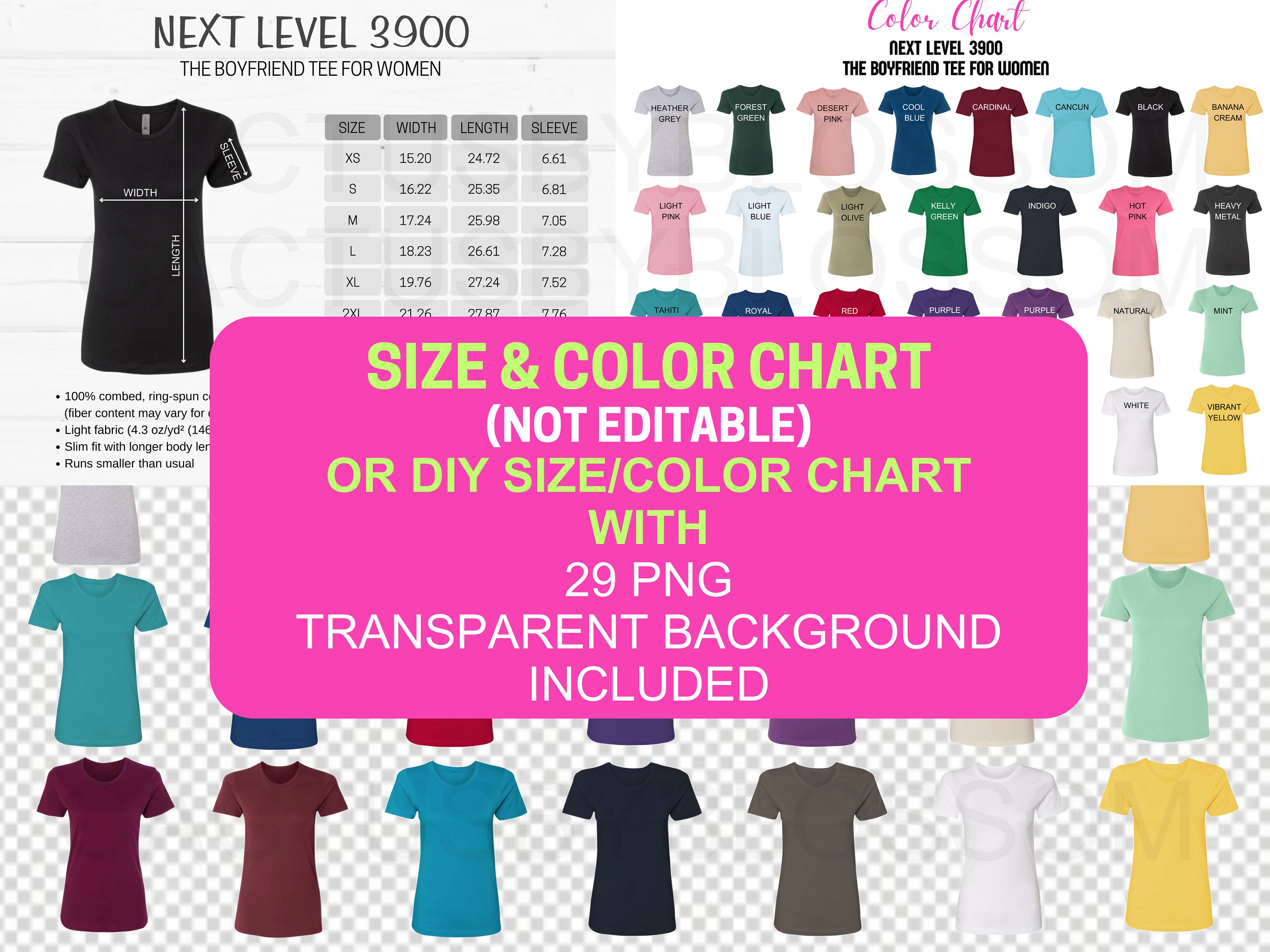 BUNDLE Size Chart Color Chart DIY Chart Next Level 3900 Mockup Tool the ...