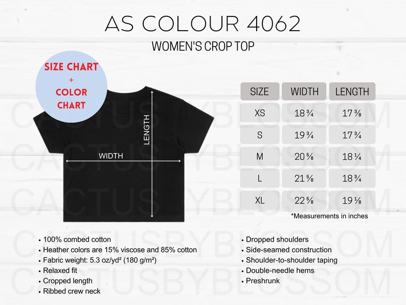BUNDLE Size Chart Color Chart AS Colour 4062 Women's Crop Top Etsy ...