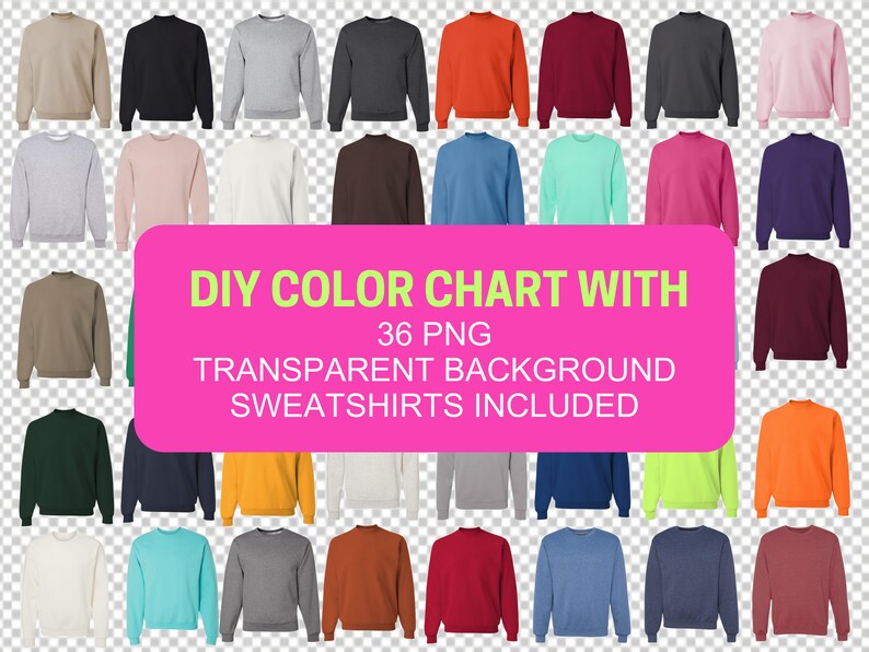 3 Color Chart DIY Chart Jerzees 562MR Mockup Etsy Tool Nublend Crewneck ...