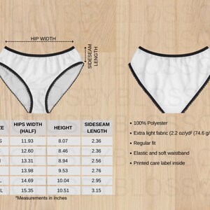 2 Size Chart Women's Briefs (AOP) Mockup Etsy Tool Sizing XS-2XL All ...