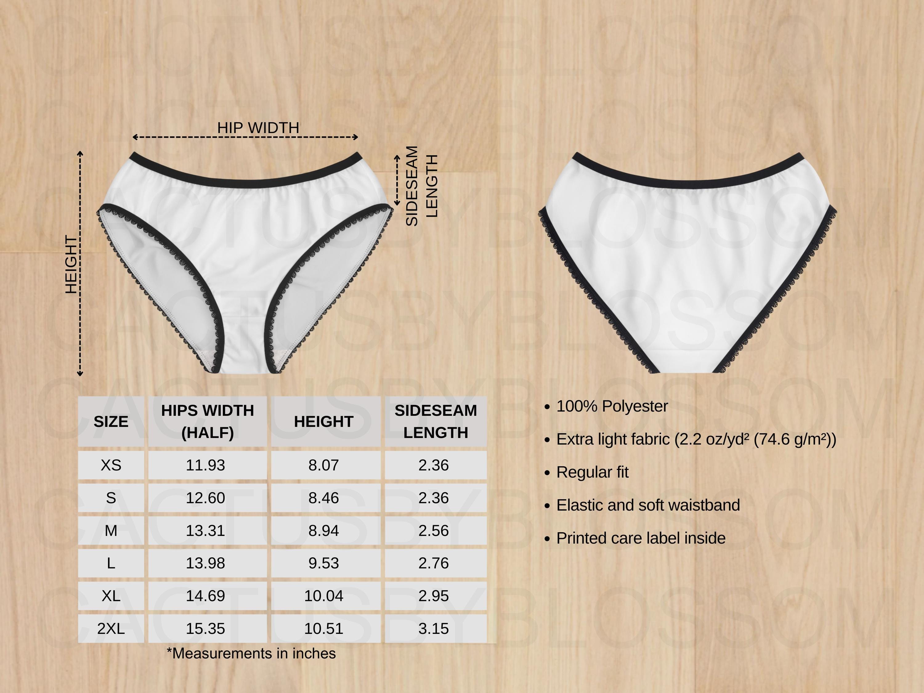 2 Size Chart Women's Briefs (AOP) Mockup Etsy Tool Sizing XS-2XL All ...