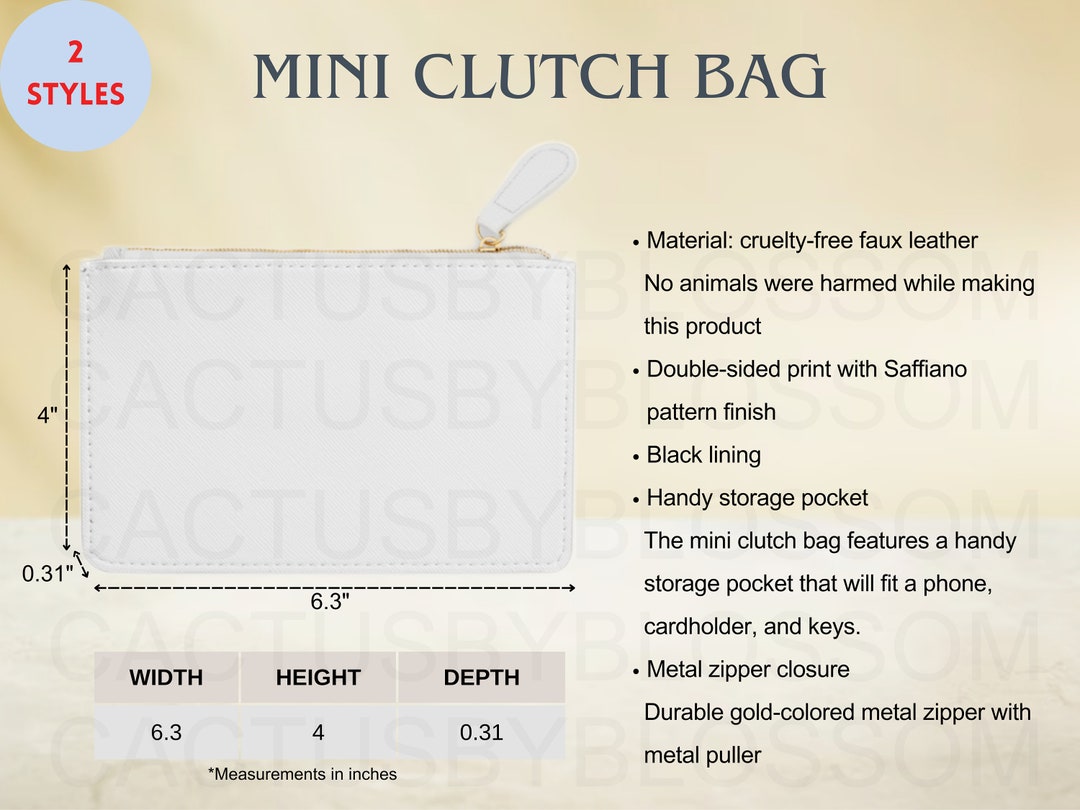 2 Size Chart Mini Clutch Bag Mockup All Over Print AOP Etsy Tool ...
