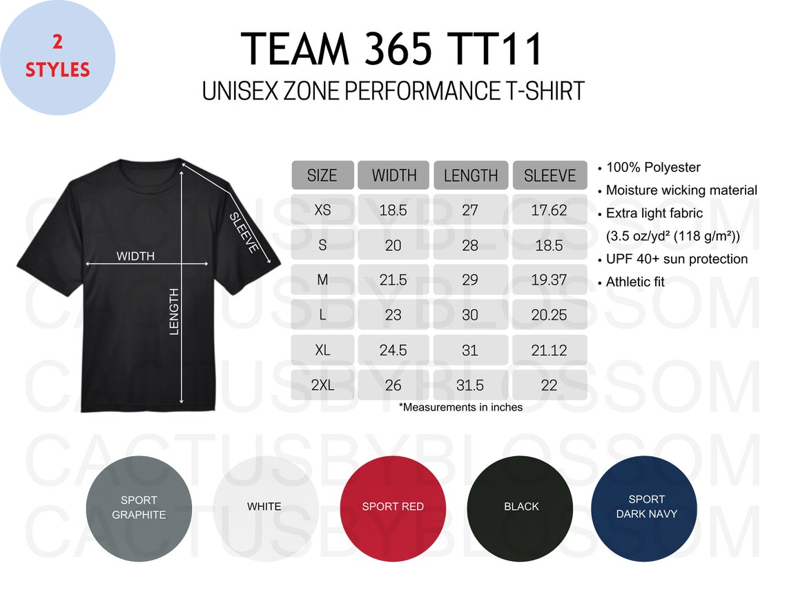2 Size Chart Color Chart Team 365 TT11 Mockup Etsy Tools Unisex Zone ...