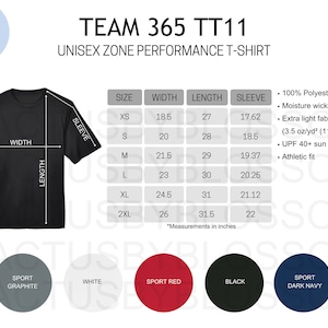 2 Size Chart Color Chart Team 365 TT11 Mockup Etsy Tools Unisex Zone ...