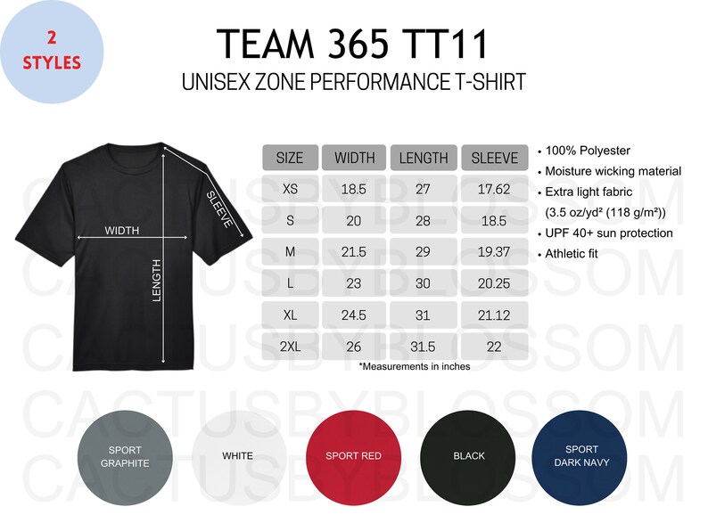 2 Size Chart Color Chart Team 365 TT11 Mockup Etsy Tools Unisex Zone ...