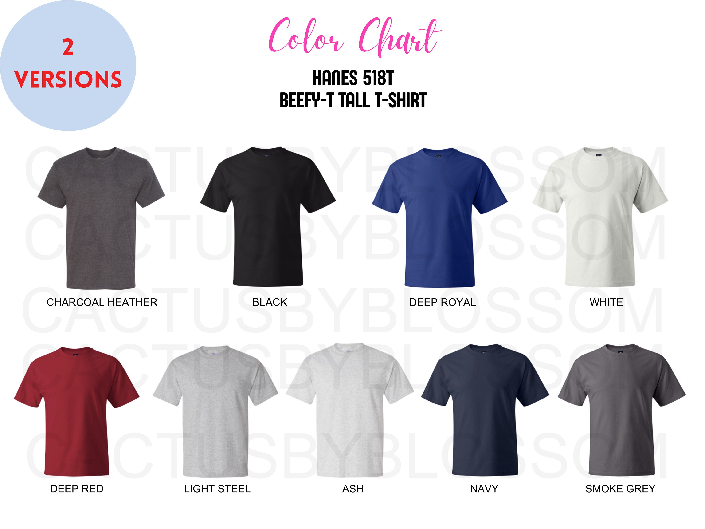 2 Color Chart Hanes 518T Mockup Etsy Tool Beefy-t Tall T-shirt Etsy ...