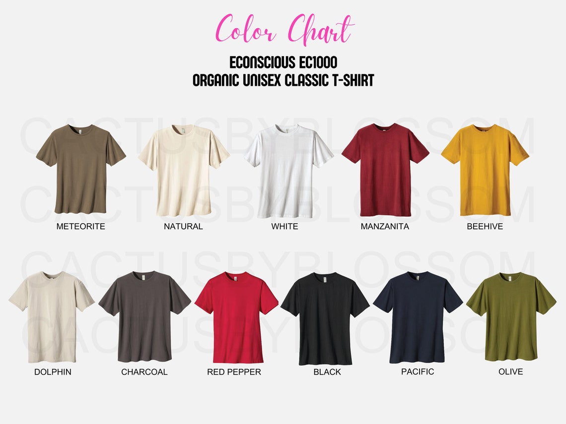 Color Chart Econscious EC1000 Mockup Etsy Tool Organic Unisex Classic T ...