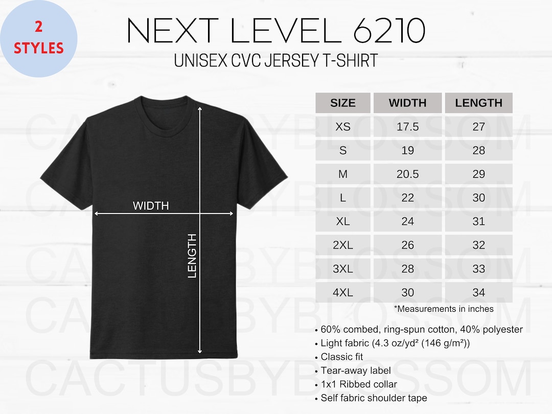 2 Size Chart Next Level 6210 Mockup Etsy Tool Unisex CVC Jersey T-shirt ...