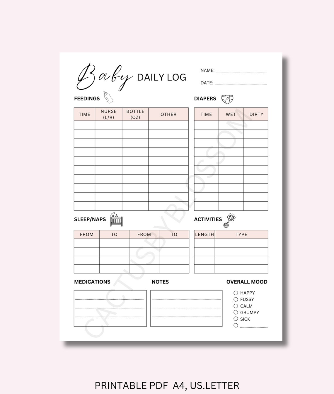 2 Baby Daily Log Tracker Newborn Diary Chart Feedings Log Doctor Visit ...