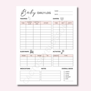 2 Baby Daily Log Tracker Newborn Diary Chart Feedings Log Doctor Visit ...