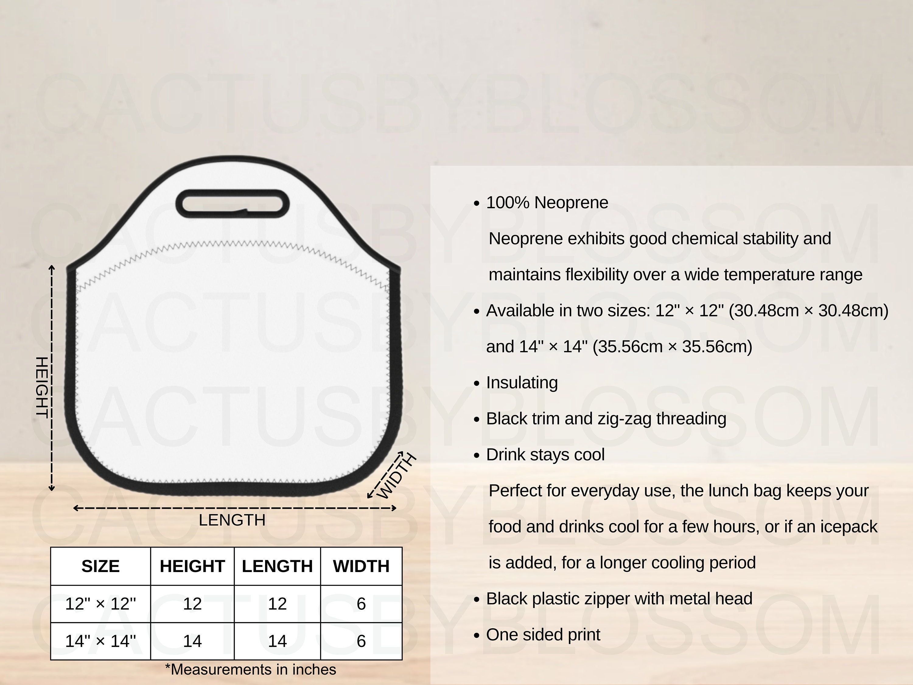 3 Size Chart Neoprene Lunch Bag Mockup Etsy Tool Size Chart Etsy Mock ...