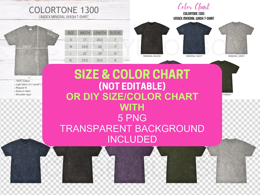 BUNDLE Size Chart Color Chart DIY Chart Colortone 1300 Mockup Etsy Tool ...
