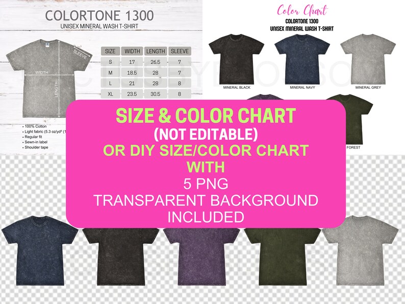 BUNDLE Size Chart Color Chart DIY Chart Colortone 1300 Mockup Etsy Tool ...
