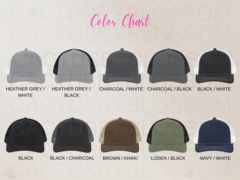 BUNDLE Size Chart Color Chart Snapback Trucker Cap Richardson 112 ...