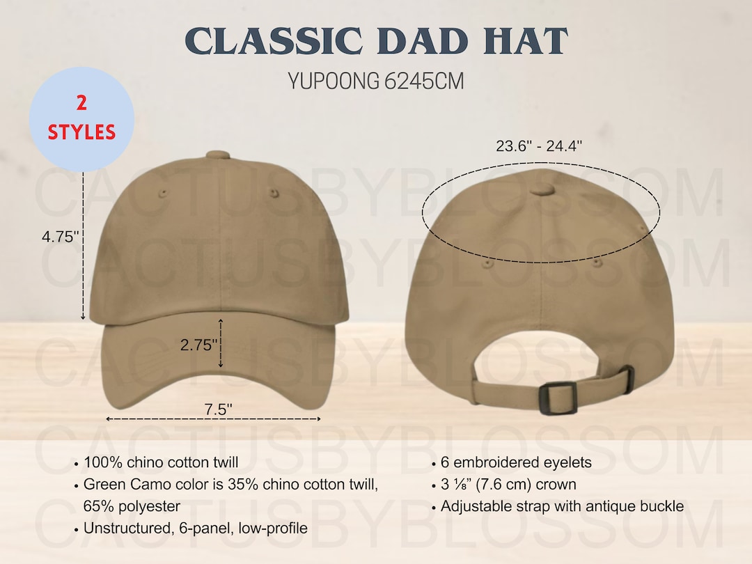 2 Size Chart Classic Dad Hat Yupoong 6245CM Mockup Size Chart Etsy Mock ...
