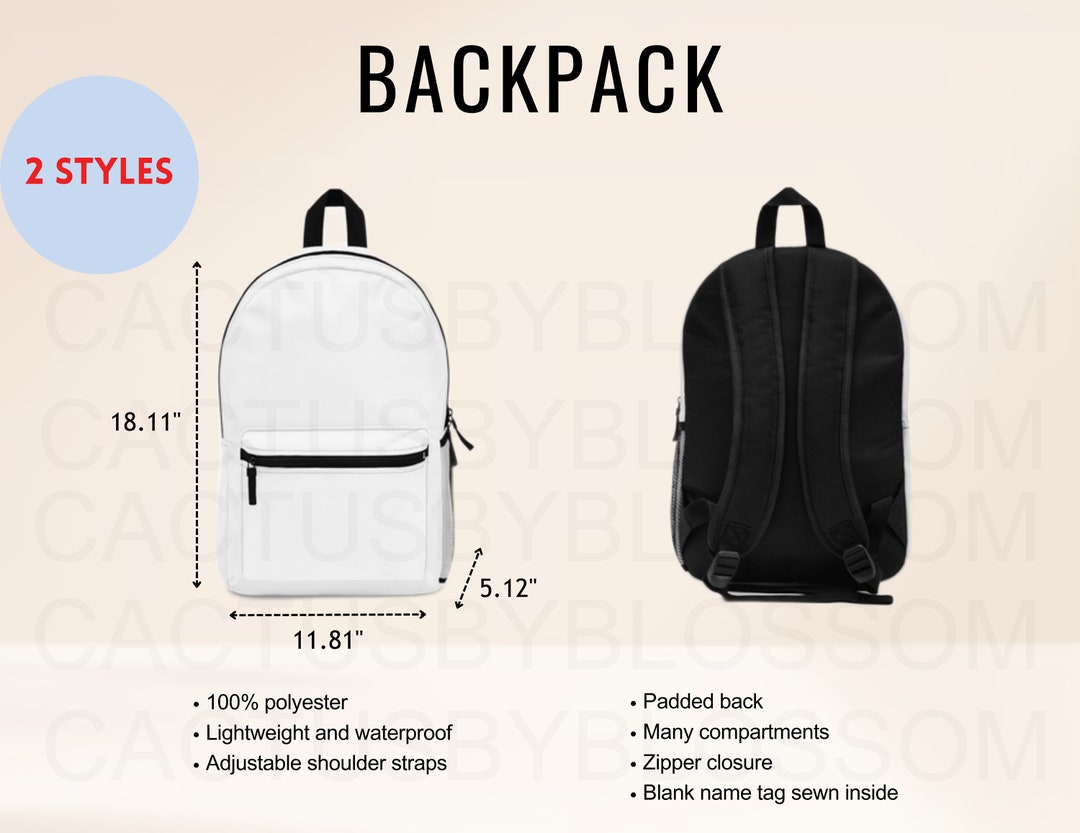 2 Size Chart Backpack Mockup Etsy Tool Polyester Backpack Size Chart ...