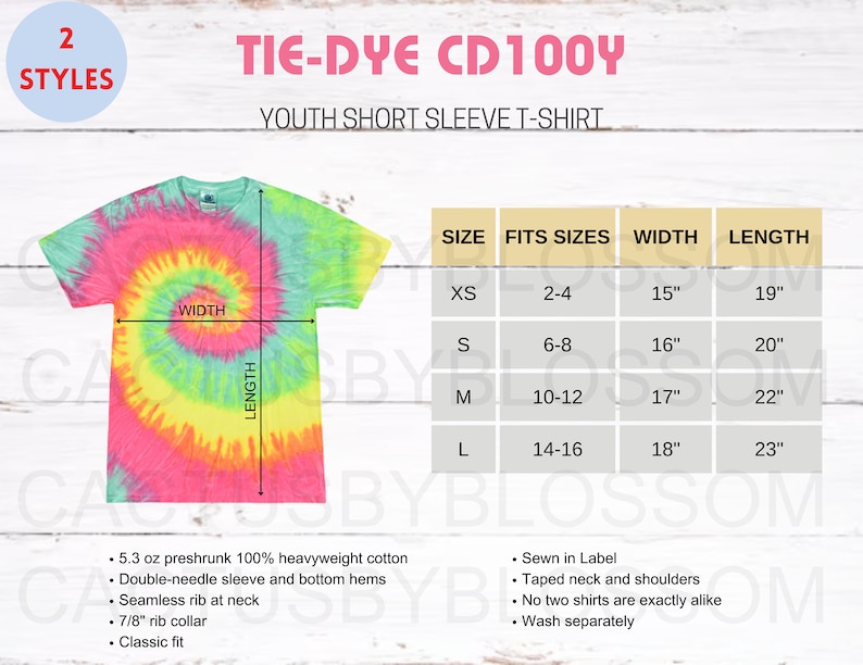 2 Size Chart Colortone Tie-dye CD100Y Mockup Chart Etsy Tool Youth ...