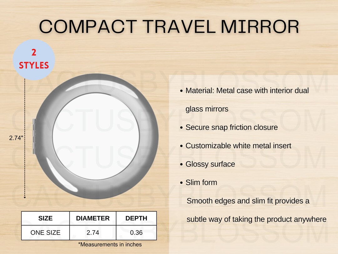 2 Size Chart Compact Travel Mirror Mockup Chart Sizing Chart Etsy ...