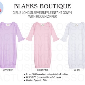 2 Color Chart Blanks Boutique Girl Long Sleeve Ruffle Infant Gown With Hidden Zipper Mockup Etsy ...