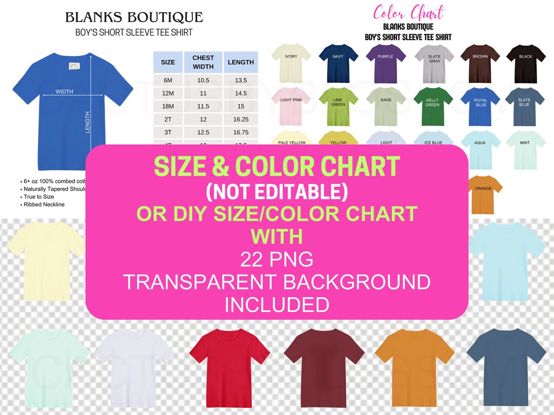 BUNDLE Size Chart Color Chart DIY Blanks Boutique Mockup Etsy - Etsy