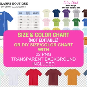 BUNDLE Size Chart Color Chart DIY Blanks Boutique Mockup Etsy - Etsy