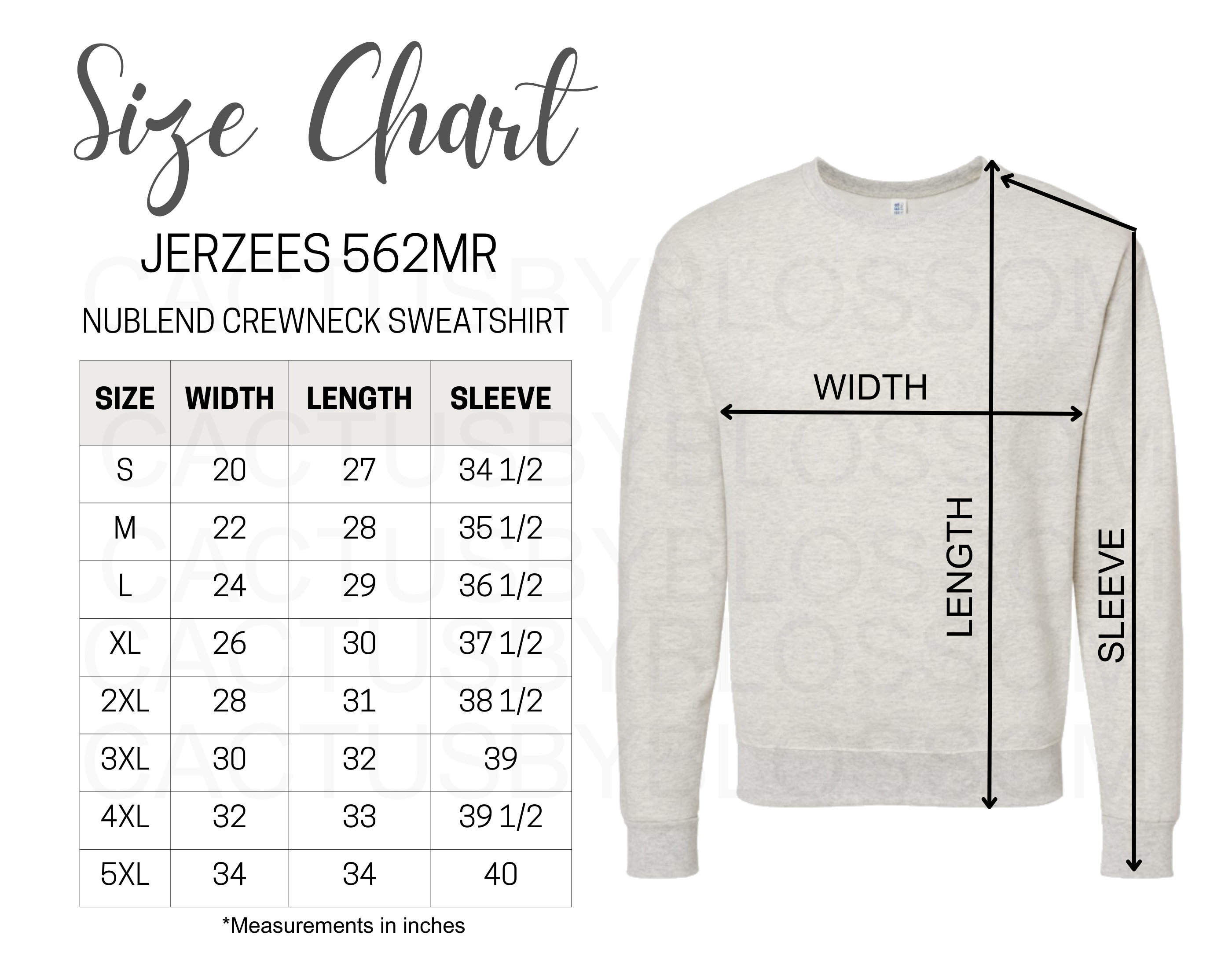 3 Size Chart Jerzees 562MR Mockup Etsy Tools Nublend Crewneck Size ...
