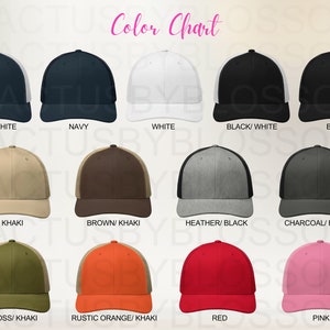 BUNDLE Size Chart Color Chart Retro Trucker Hat Yupoong 6606 Mockup ...