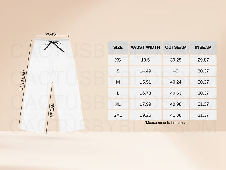 2 Size Chart Women's Pajama Pants Mockup Chart AOP All Over Print Size ...