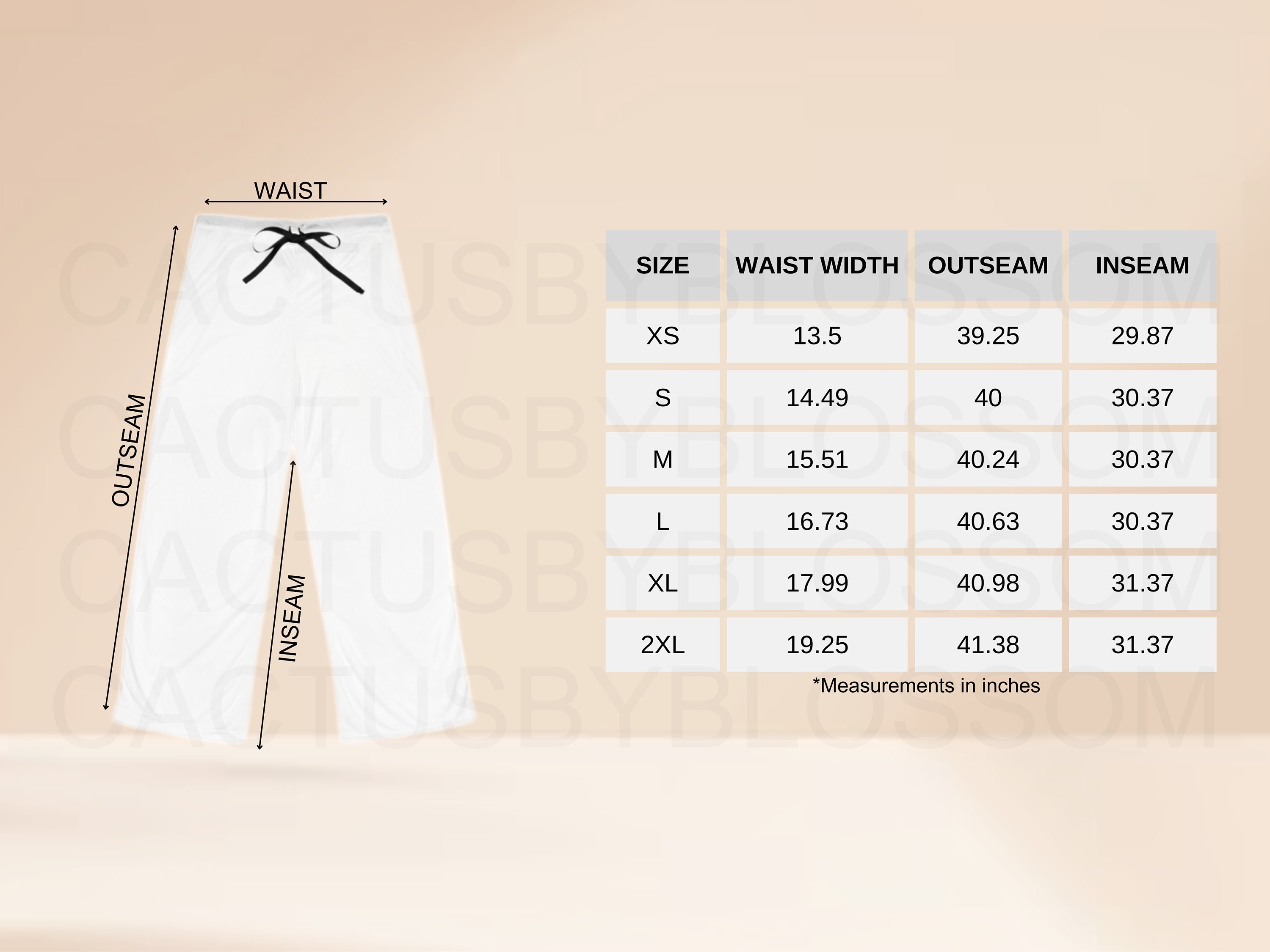 2 Size Chart Women's Pajama Pants Mockup Chart AOP All Over Print Size ...