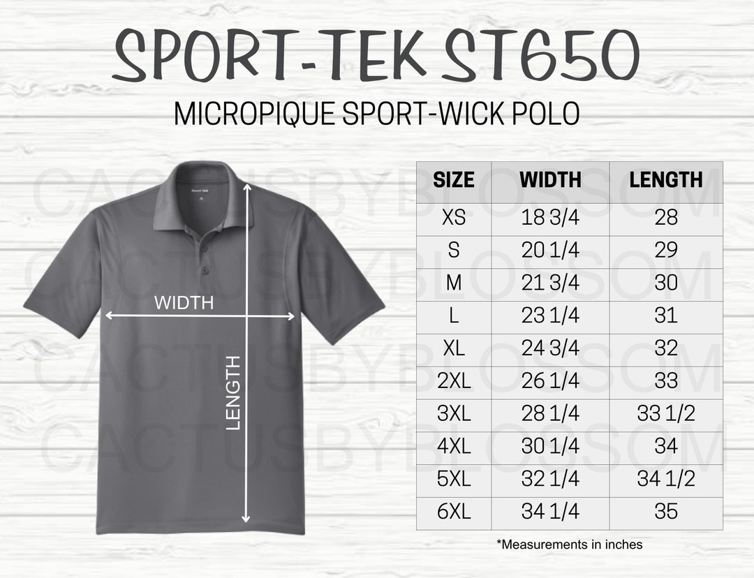 Size Chart Sport-tek ST650 Mockup for Micropique Sport Wick - Etsy