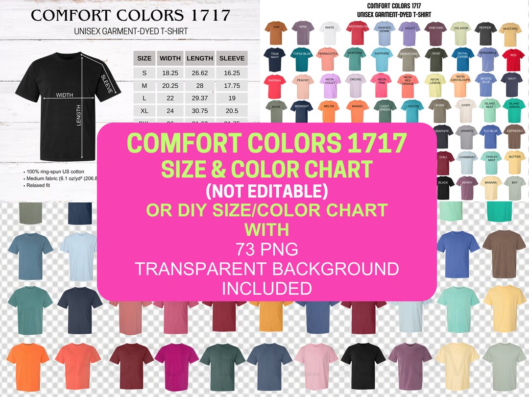 BUNDLE Size Chart Color Chart DIY Chart Comfort Colors 1717 Mockup Tool ...