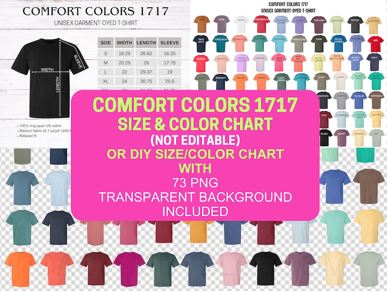 BUNDLE Size Chart Color Chart DIY Chart Comfort Colors 1717 Mockup Tool ...