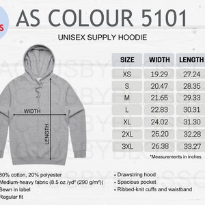 2 Size Chart AS Colour 5101 Mockup Chart for Unisex Supply Hoodie ...