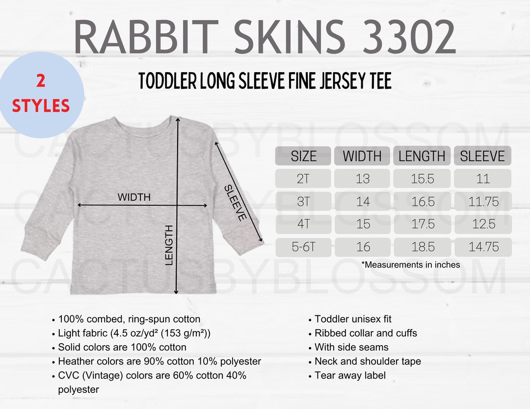 2 Size Chart Rabbit Skins 3302 Mockup Etsy Tool Toddler Long Sleeve ...