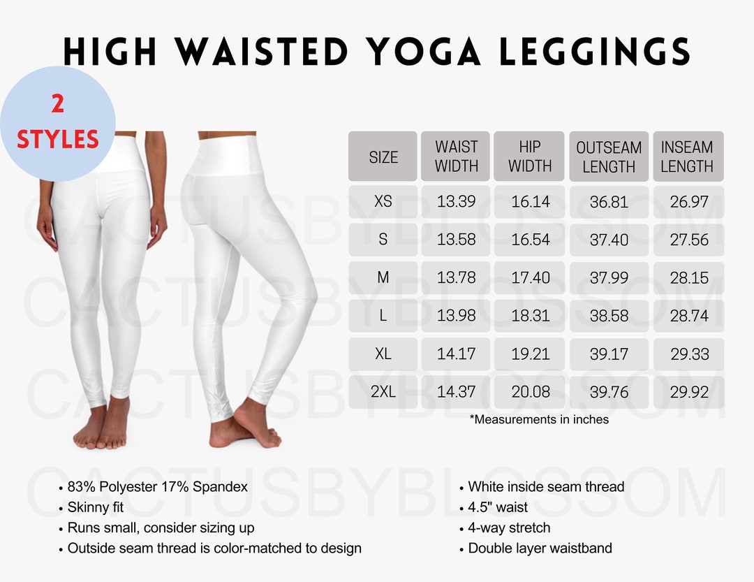 2 Size Chart High Waisted Yoga Leggings Mockup Etsy Tool Yoga Leggings ...