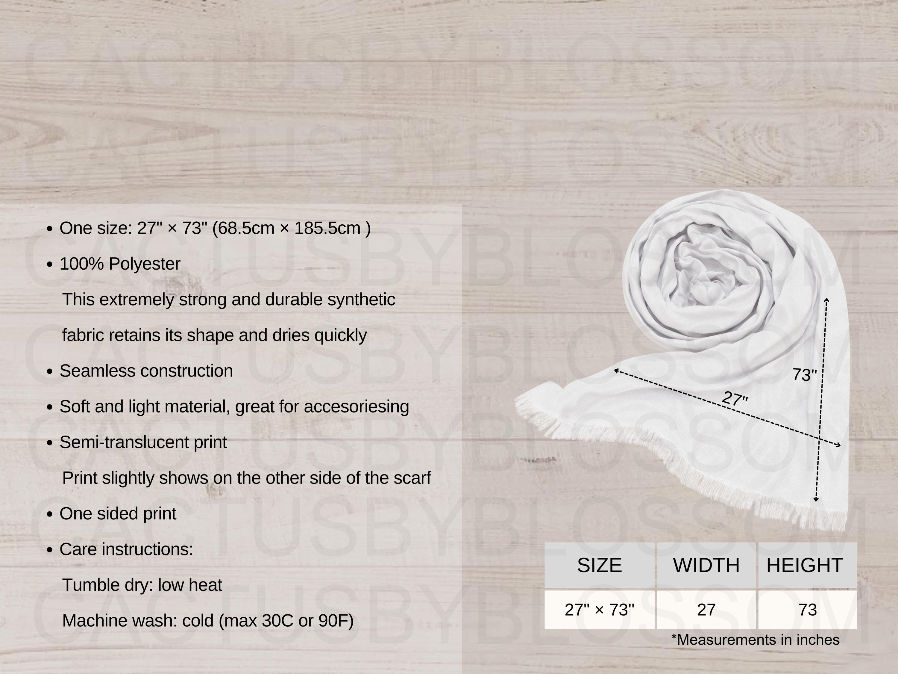 3 Size Chart Light Scarf Mockup Chart AOP All Over Print Size Chart ...