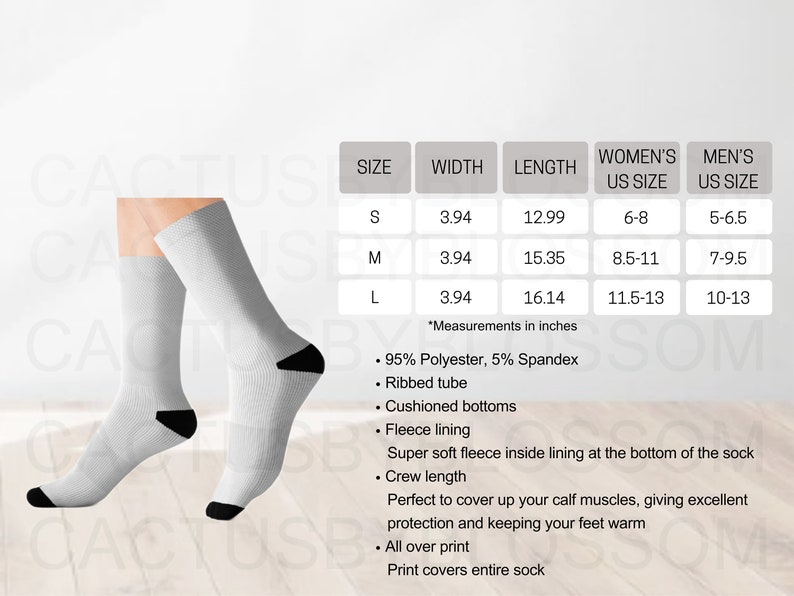 2 Size Chart All-over-prints Sublimation Socks Mockup Chart Socks ...