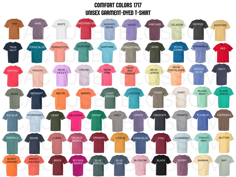 Color Chart DIY Chart Comfort Colors 1717 Mockup Tool Unisex Garment ...