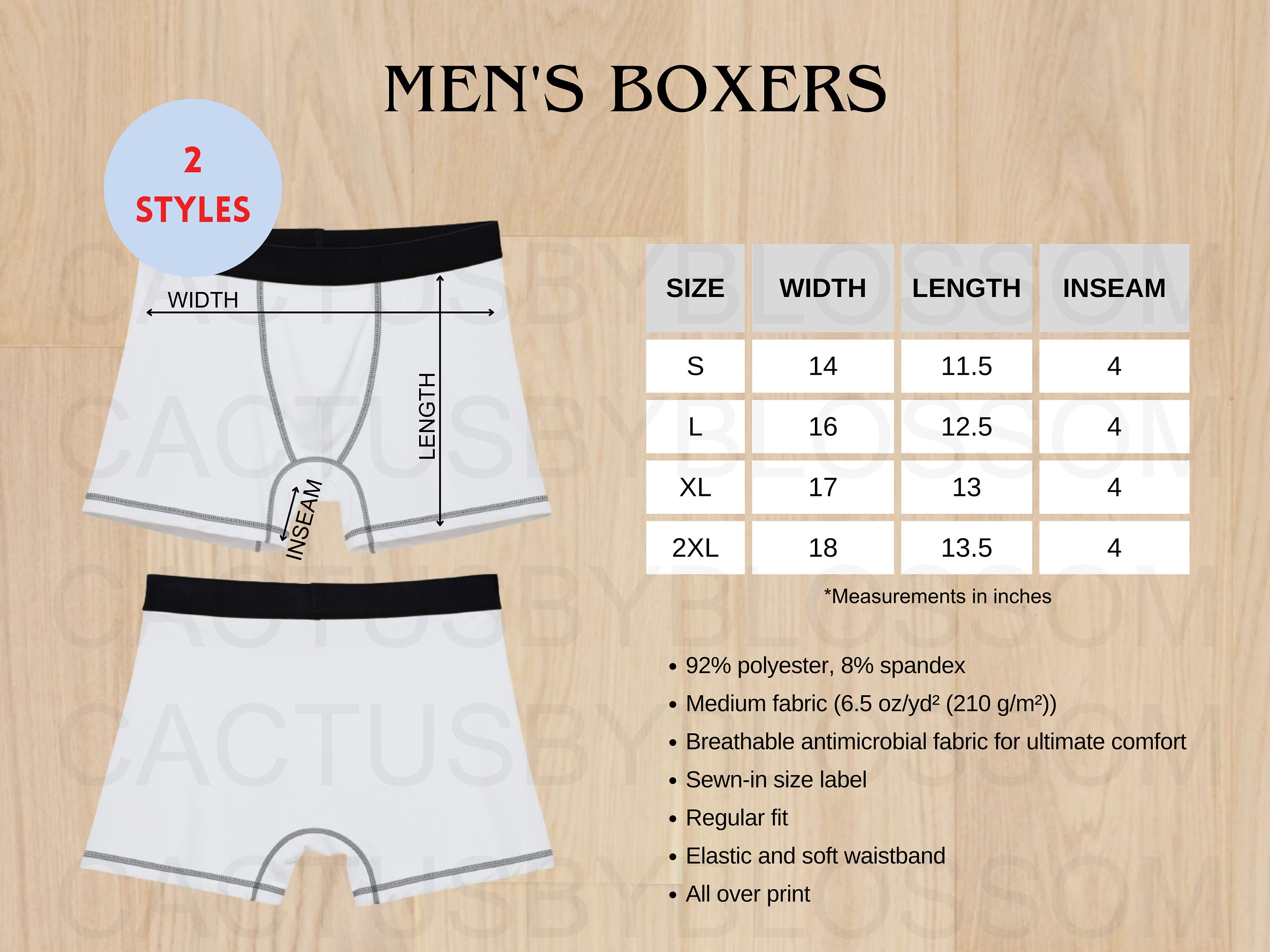 2 Size Chart Men's Boxers AOP Mockup Etsy Tool Sizing S-2XL All-over ...