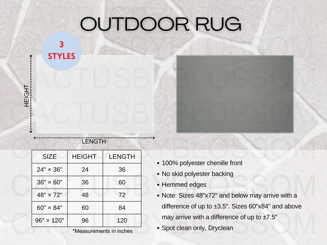 3 Size Chart Outdoor Rug Mockup Sizing All-over-print Etsy Mockup ...