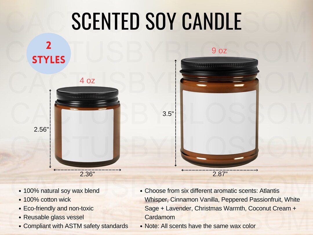2 Size Chart Scented Soy Candle Amber Jar Mockup Chart for Jar Candle ...