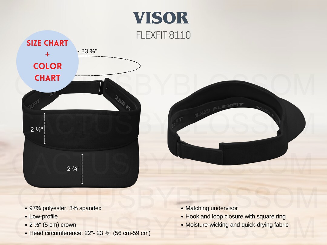 BUNDLE Size Chart Color Chart Visor Flexfit 8110 Mockup Size Chart Etsy ...