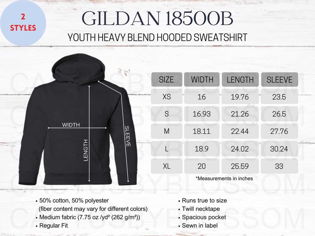 2 Size Chart Gildan 18500B Youth Heavy Blend Hooded Sweatshirt - Etsy