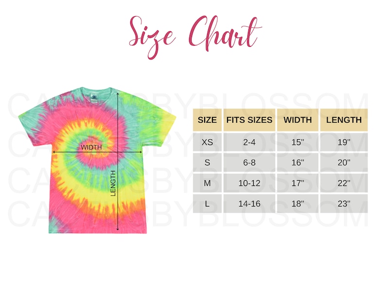 2 Size Chart Colortone Tie-dye CD100Y Mockup Chart Etsy Tool Youth ...