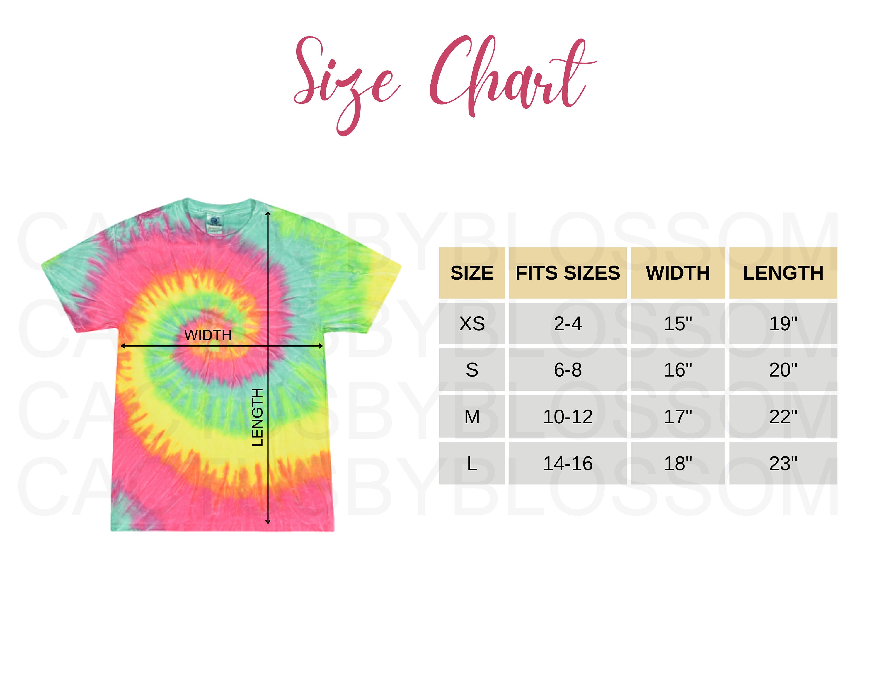 2 Size Chart Colortone Tie-dye CD100Y Mockup Chart Etsy Tool Youth ...