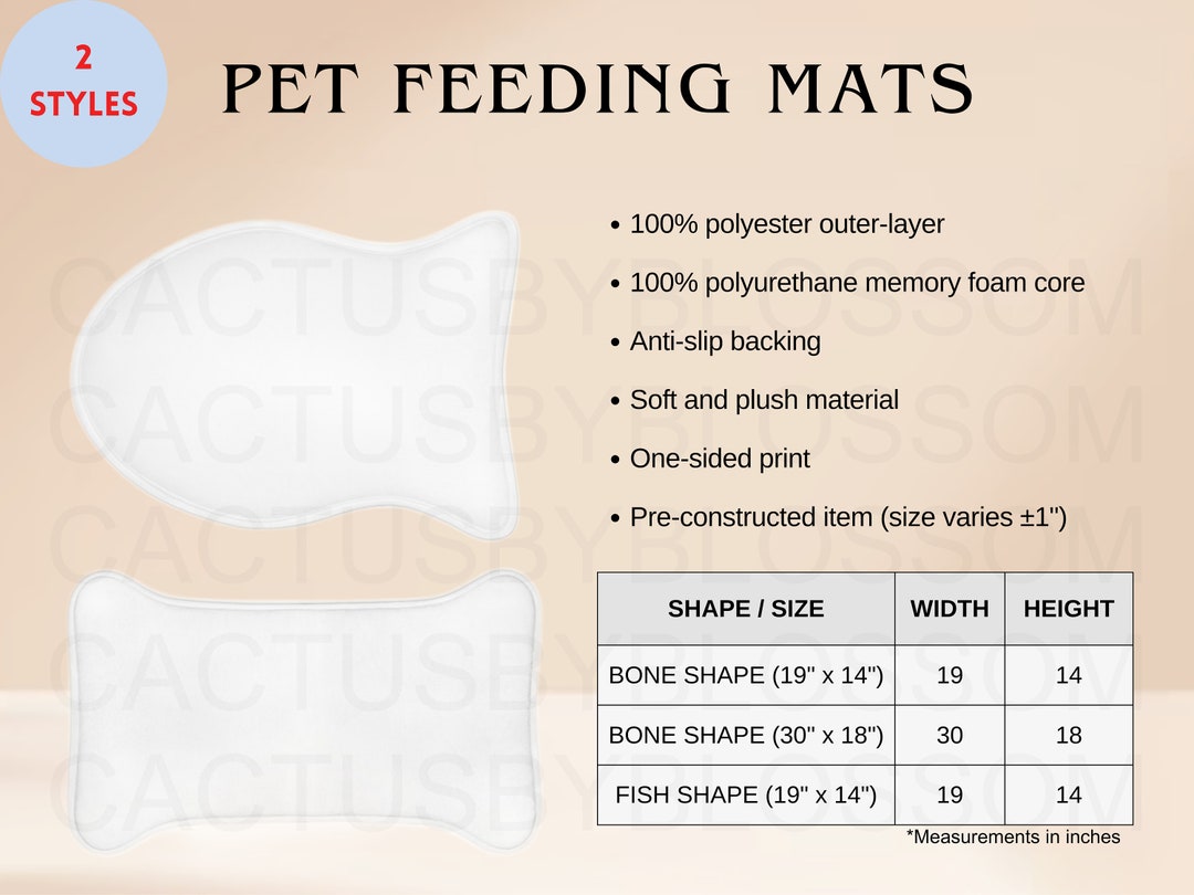 2 Size Chart Pet Feeding Mats Mockup Sizing All-over-prints Chart ...