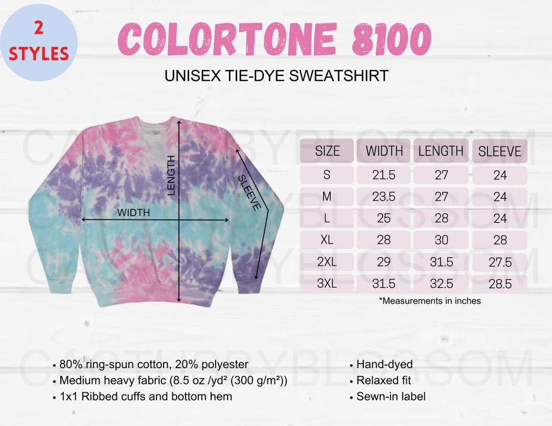 2 Size Chart Colortone 8100 Mockup Listing Etsy Tool Unisex Tie Dye ...
