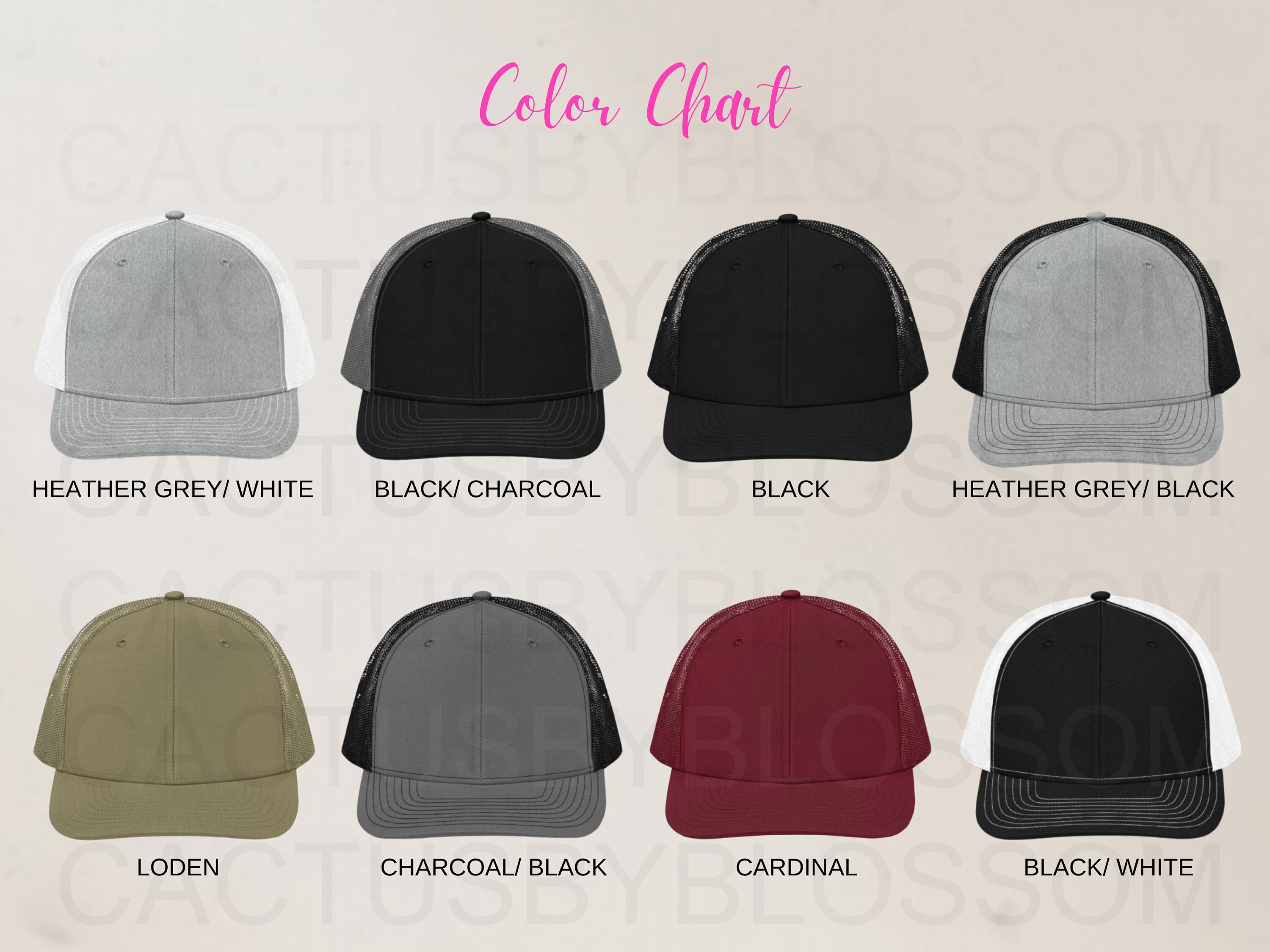 BUNDLE Size Chart Color Chart Snapback Trucker Cap Richardson 112 ...