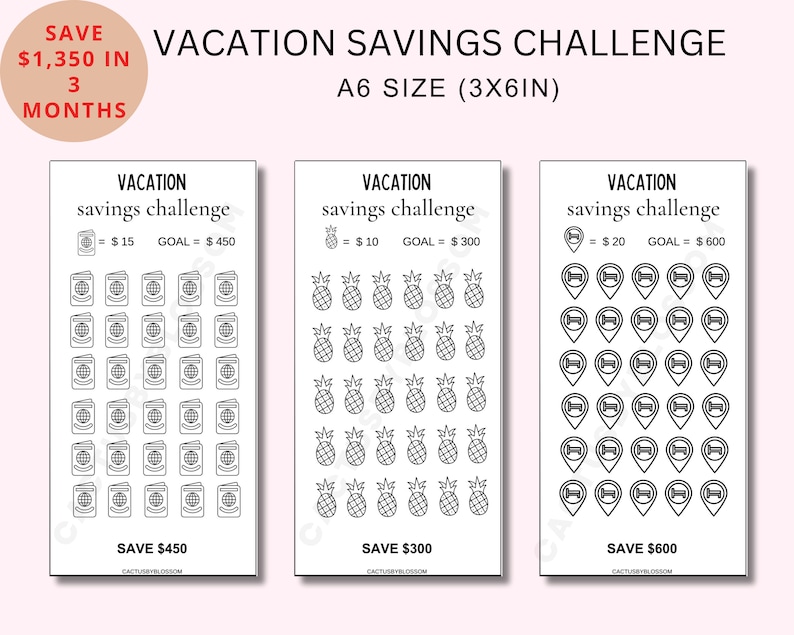 3 Mini Vacation Saving Challenge Tracker for Vacation Log Emergency ...