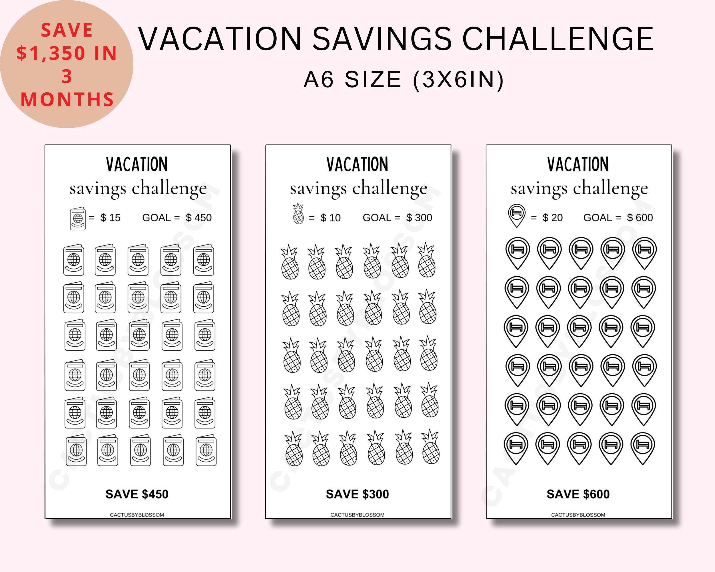 3 Mini Vacation Saving Challenge Tracker for Vacation Log Emergency ...